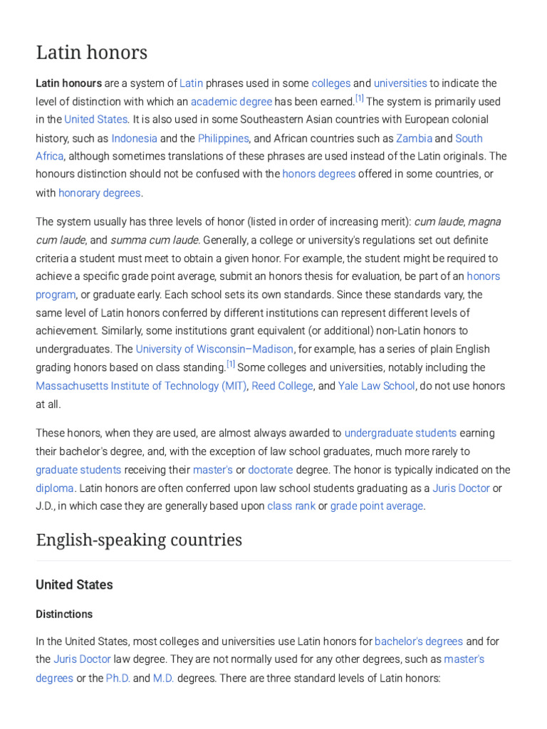 Latin Honors - Wikipedia | PDF | Vocational Education | Qualifications