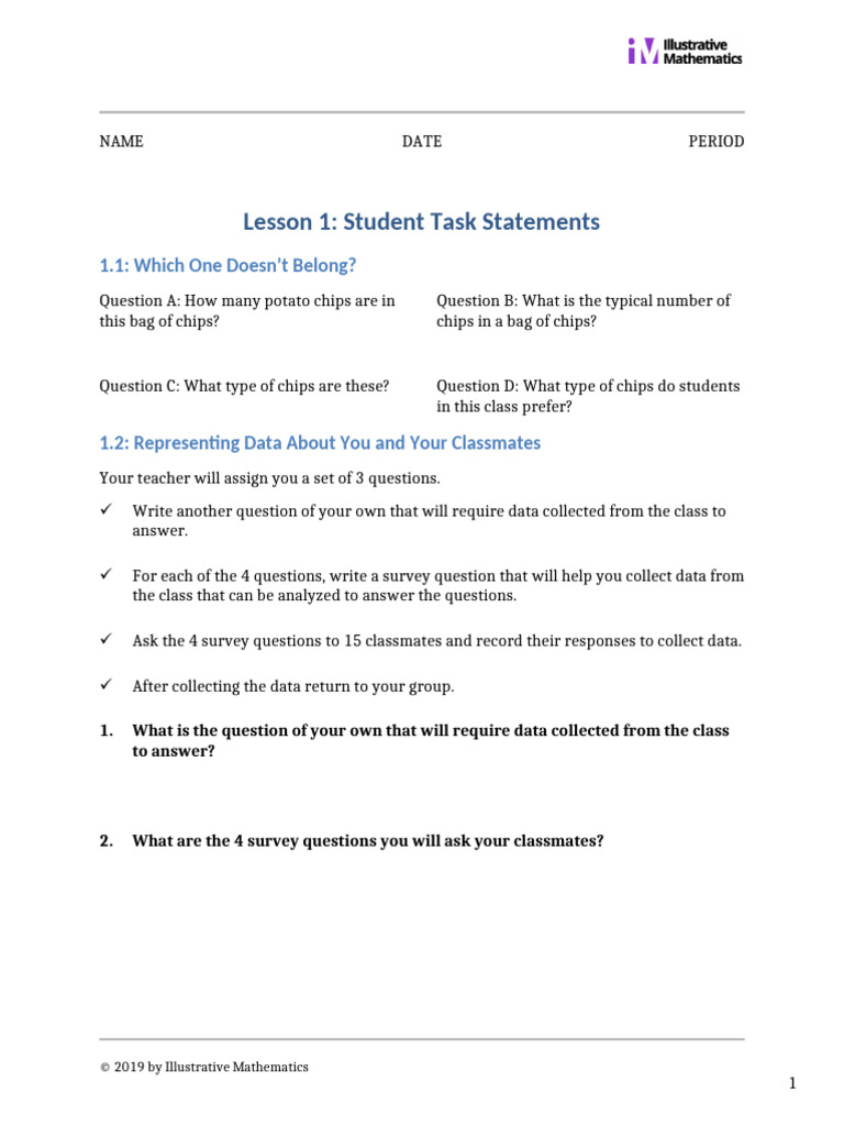 Algebra1 1 1 Lesson Student Task Statements | PDF