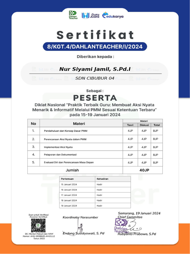 Nur Siyami Jamil, S.Pd.I Sertif DikNas Praktik Terbaik Guru 15-19 Jan ...