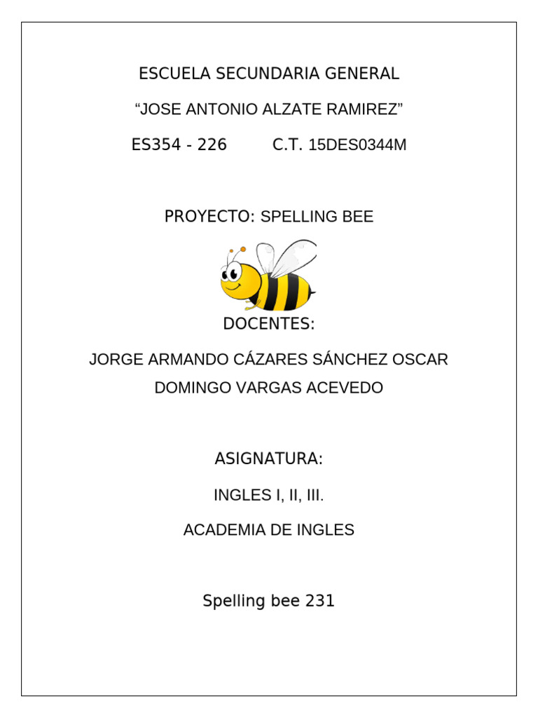 PROYECTO DE SPELLING BEE 231 | PDF