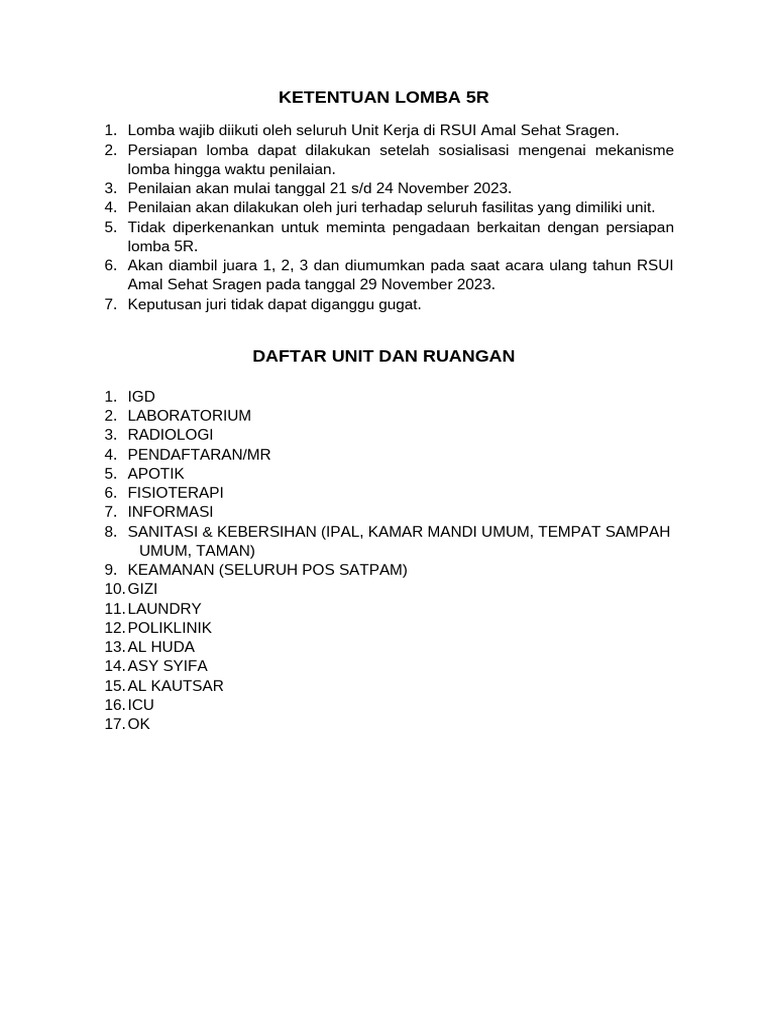 Ketentuan Lomba 5R | PDF