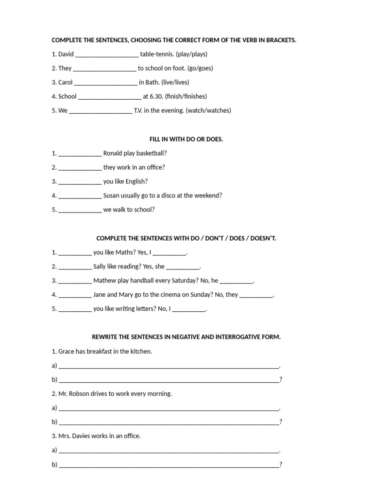 COMPLETE THE SENTENCES SIMPLE PRESENT | PDF
