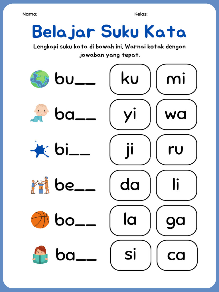 LKPD Suku Kata Ba Bi Bu Be Bo | PDF