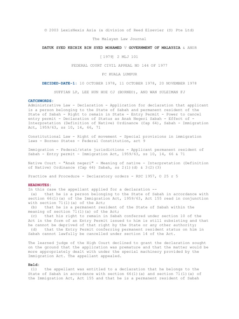 Datuk Syed Kechik Bin Syed Mohamed V Government of Malaysia & Anor ...