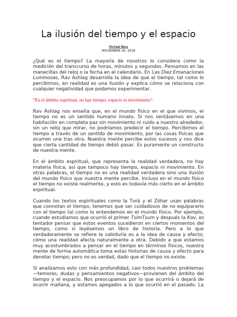 La Ilusión Del Tiempo y El Espacio | PDF