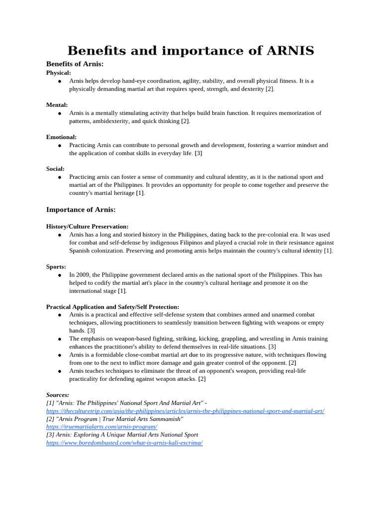 Benefits-and-importance-of-ARNIS-1 | PDF