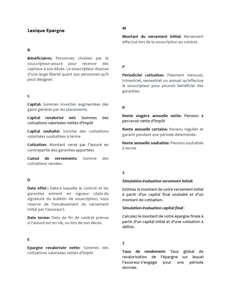 Lexique Epargne | PDF
