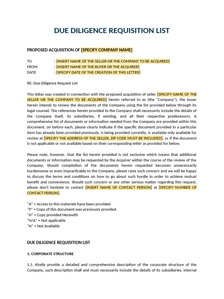 Due Diligence Requisition List | PDF