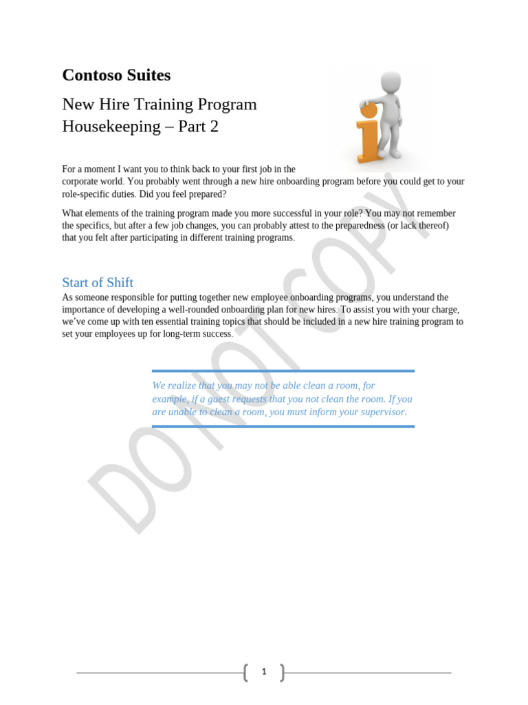 New Hire Training Program Housekeeping - Part 2: Contoso Suites | PDF
