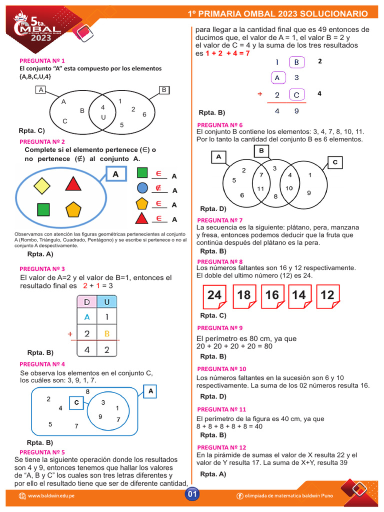 Primaria V Ombal Solucionario - 1 Primaria 1 Fase | PDF