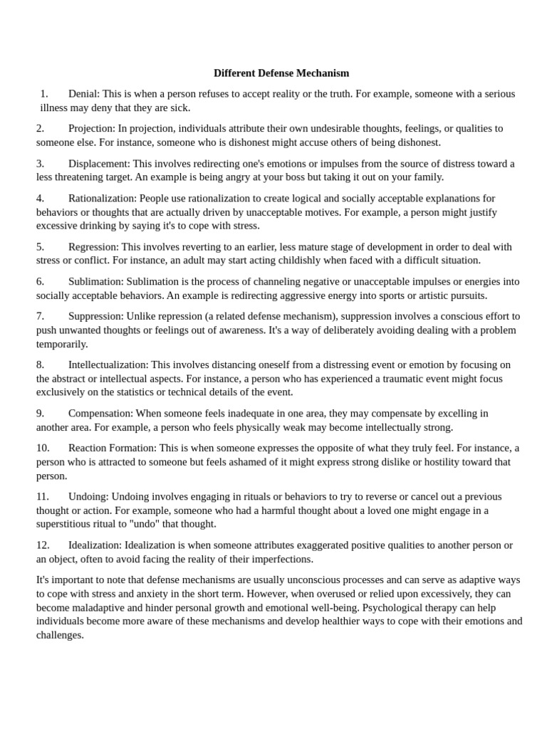 Different Defense Mechanism | PDF