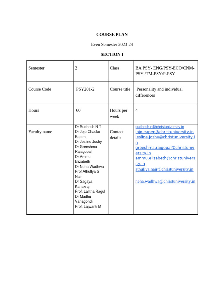 1. [Approved For class] PSY201-2_COURSE PLAN | PDF