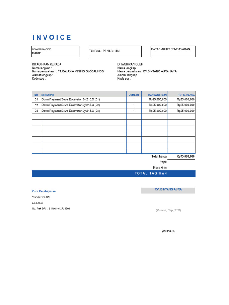 Invoice CV.bintang Aura 25 Jt Per Unit | PDF