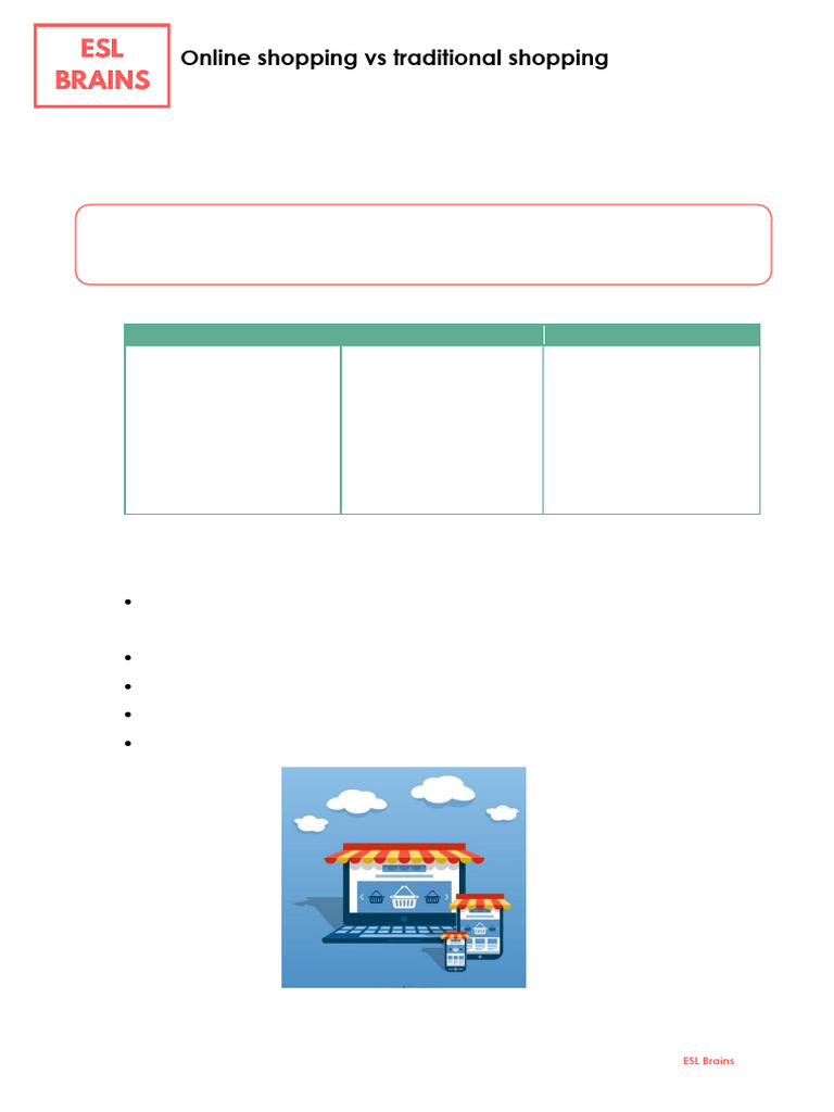 ESL Brains Online Shopping Vs Traditional Shopping SV 1984 | PDF