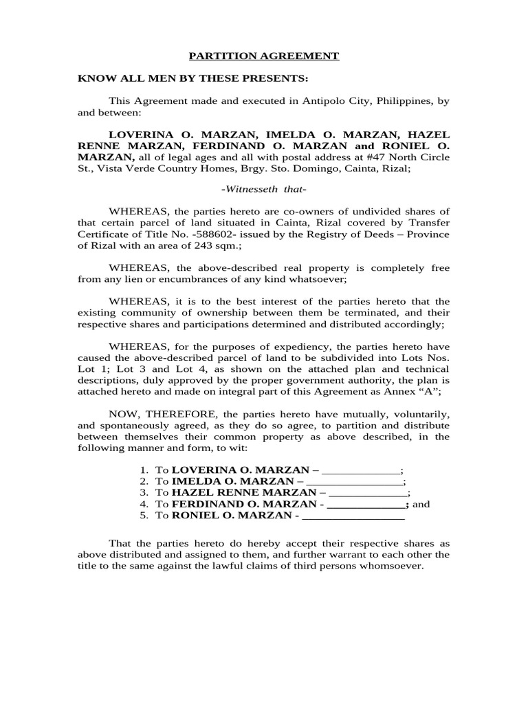 Partition Agreement | PDF