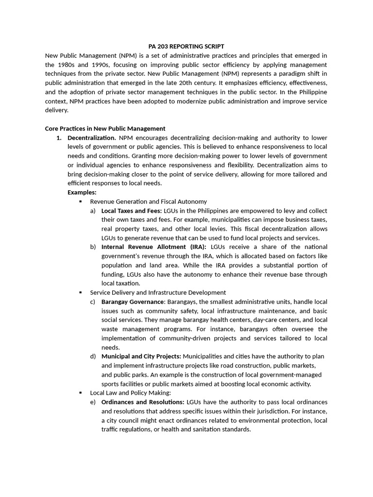PA 203 REPORTING SCRIPT in NPM | PDF