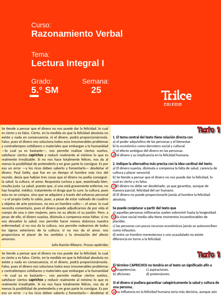 5º SM - SEM 25 - Lectura Integral I | PDF