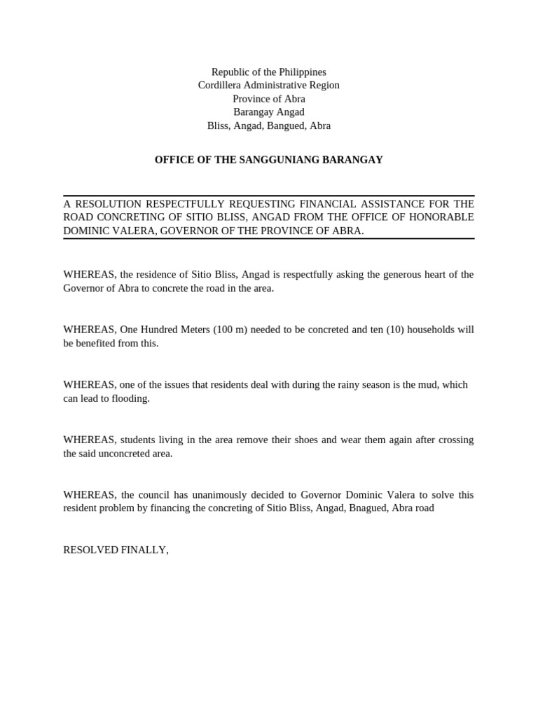 Resolution for Road Concreting in Angad | PDF