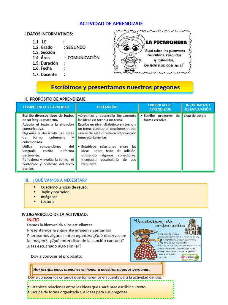 D3 A1 SESION COM. Escribimos y Presentamos Nuestros Pregones | PDF