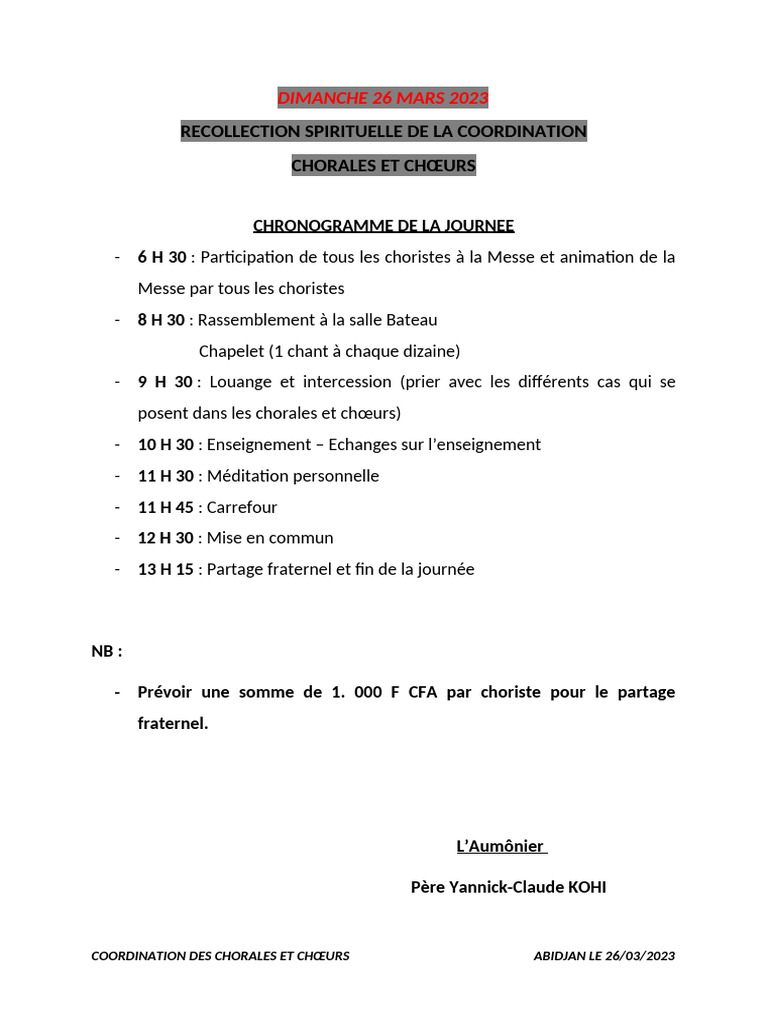 Chronogramme Recollection Des Chorales 26 03 2023 | PDF
