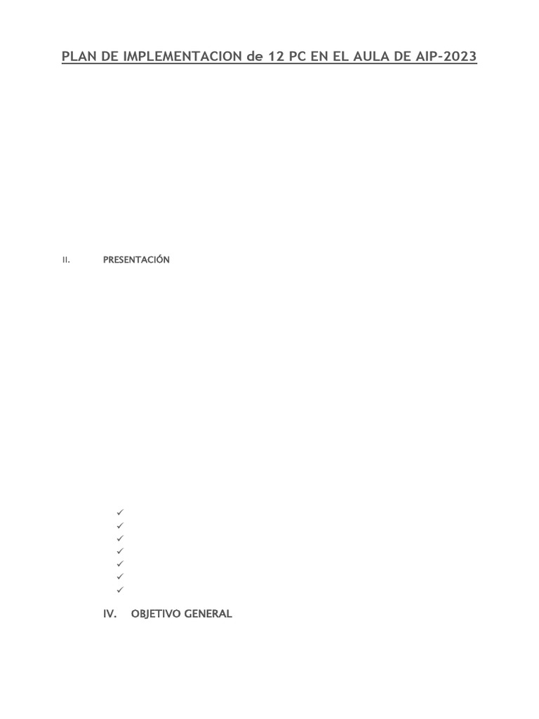 PLAN DE IMPLEMENTACION de 12 PC | PDF