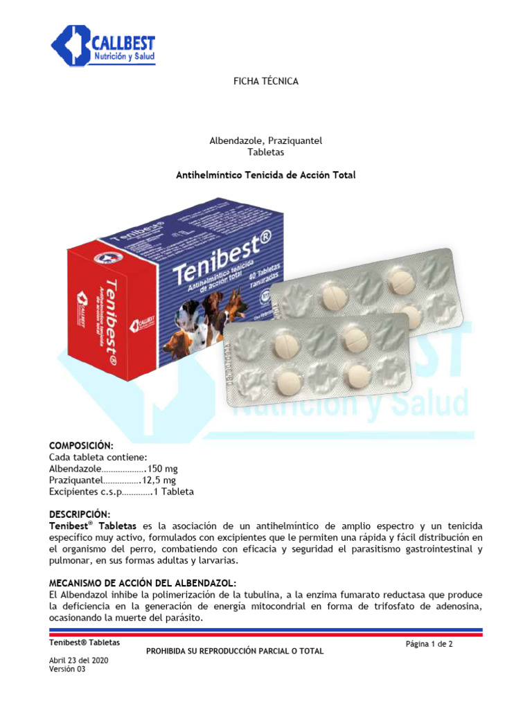 Ficha Tecnica Tenibest Tabletas | PDF
