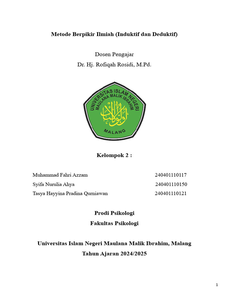 Makalah Metode Berpikir Ilmiah_Kelompok 2 | PDF Makalah Metode Berpikir Ilmiah_Kelompok 2 | PDF