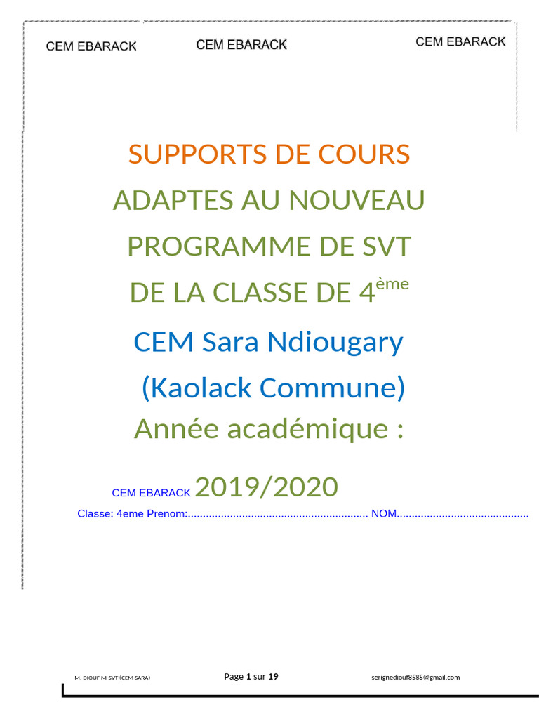 Planche de SVT 4eme | PDF