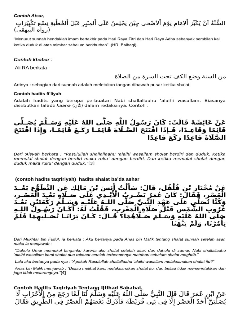 Contoh Atsar, Khabar, Hadidits Fi'Liyah, Taqririyah, Hadits Qudsi | PDF
