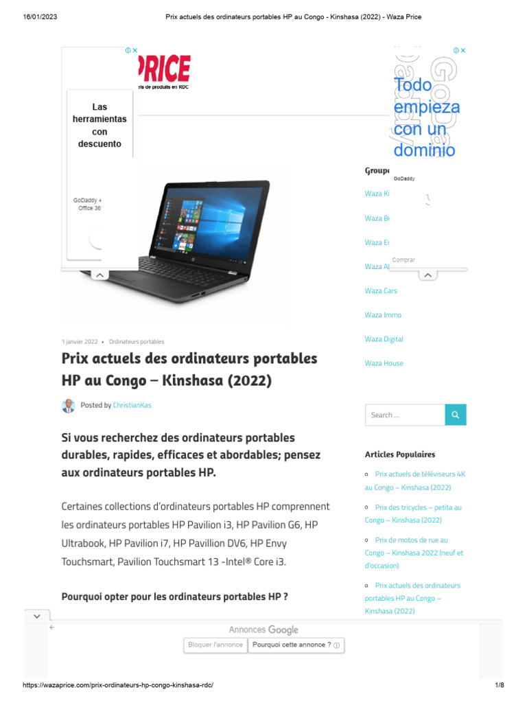 Prix Actuels Des Ordinateurs Portables HP Au Congo - Kinshasa (2022) - Waza Price | PDF