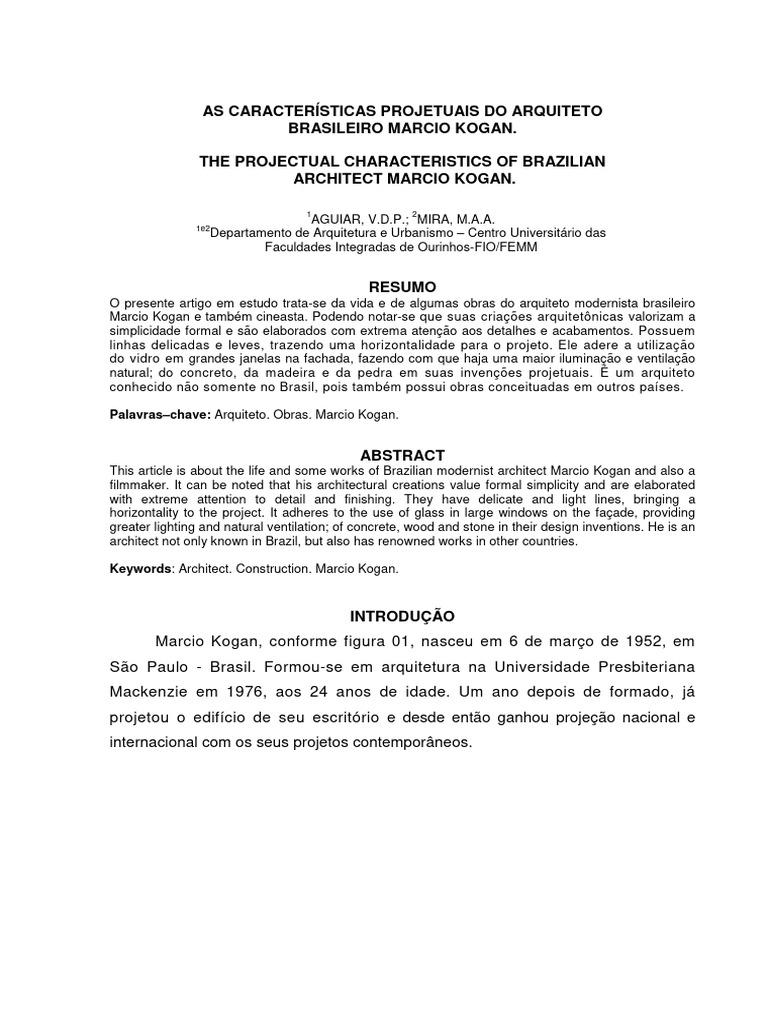 As Características Projetuais Do Arquiteto Brasileiro Marcio Kogan. The Projectual ...