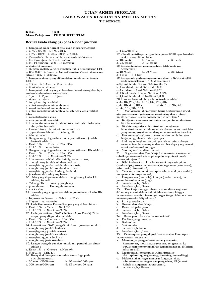 SOAL DAN KUNCI JWB KEJURUAN TLM C2 Tahun 2022 | PDF