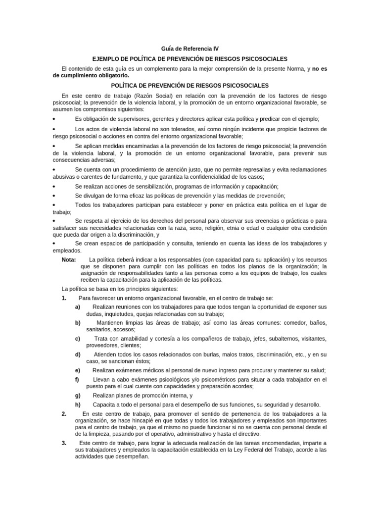 Guía de Referencia POLITICA NOM 035 | PDF