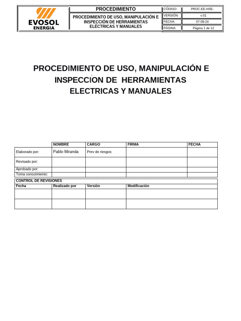 Procedimiento-De-Uso-Manipulacion-E-Inspeccion-De-Herramientas-Manuales-Y-Electricas Evosol 07 ...