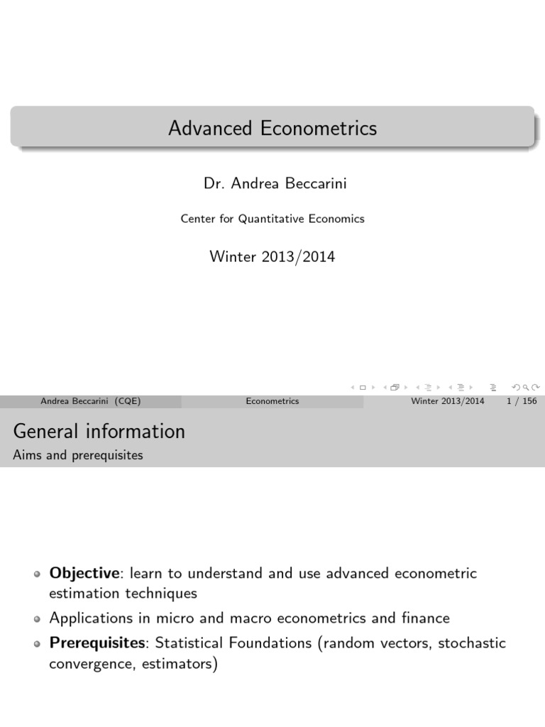 Advanced Econometrics (PDFDrive) | PDF | Ordinary Least Squares | Regression Analysis