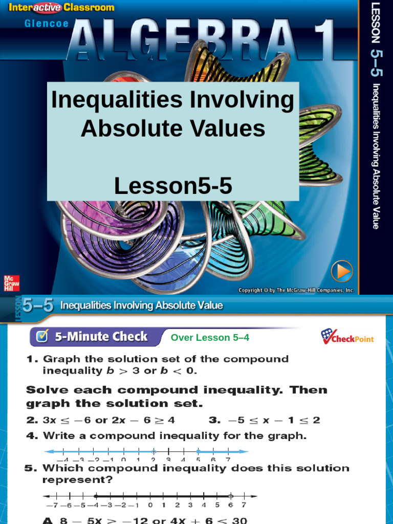 Inequalities Involving Absolute Values Lesson5-5 | PDF