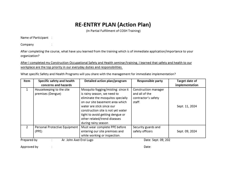 Re-Entry Plan [COSH] - Lugo, John Axel Erol Q. | PDF