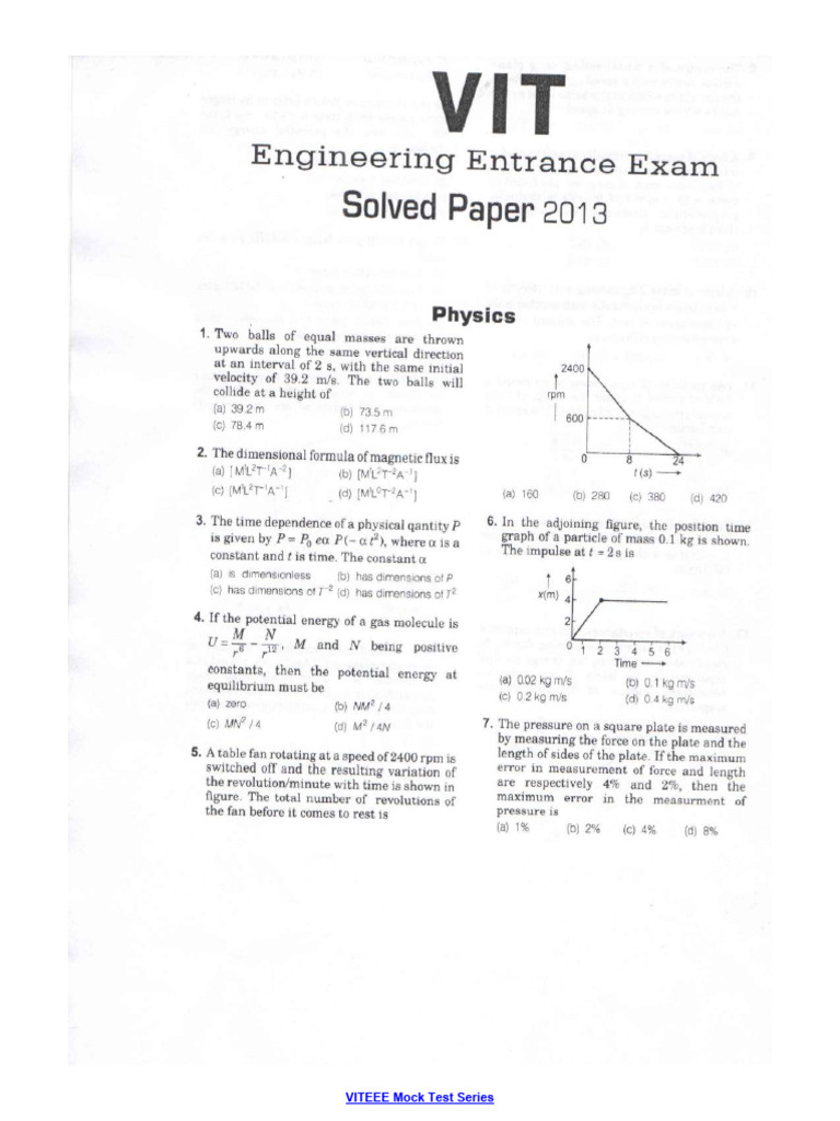 VITEEE 2013 Sample Paper | PDF