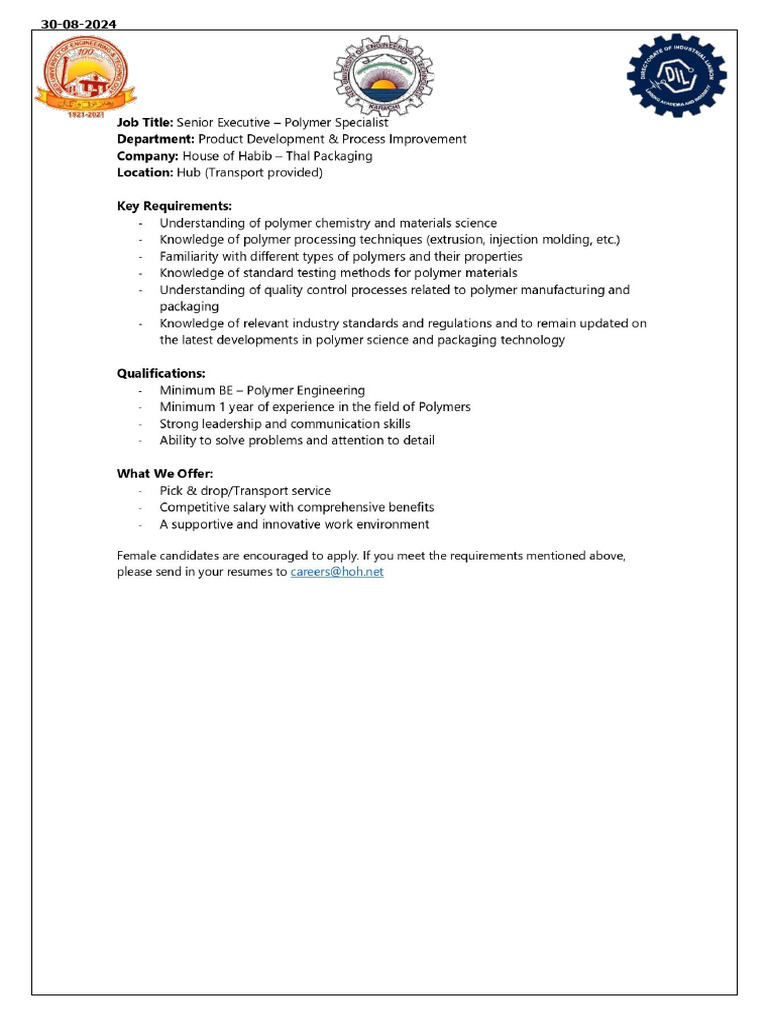 Career Opportunities at Thal Packaging | PDF