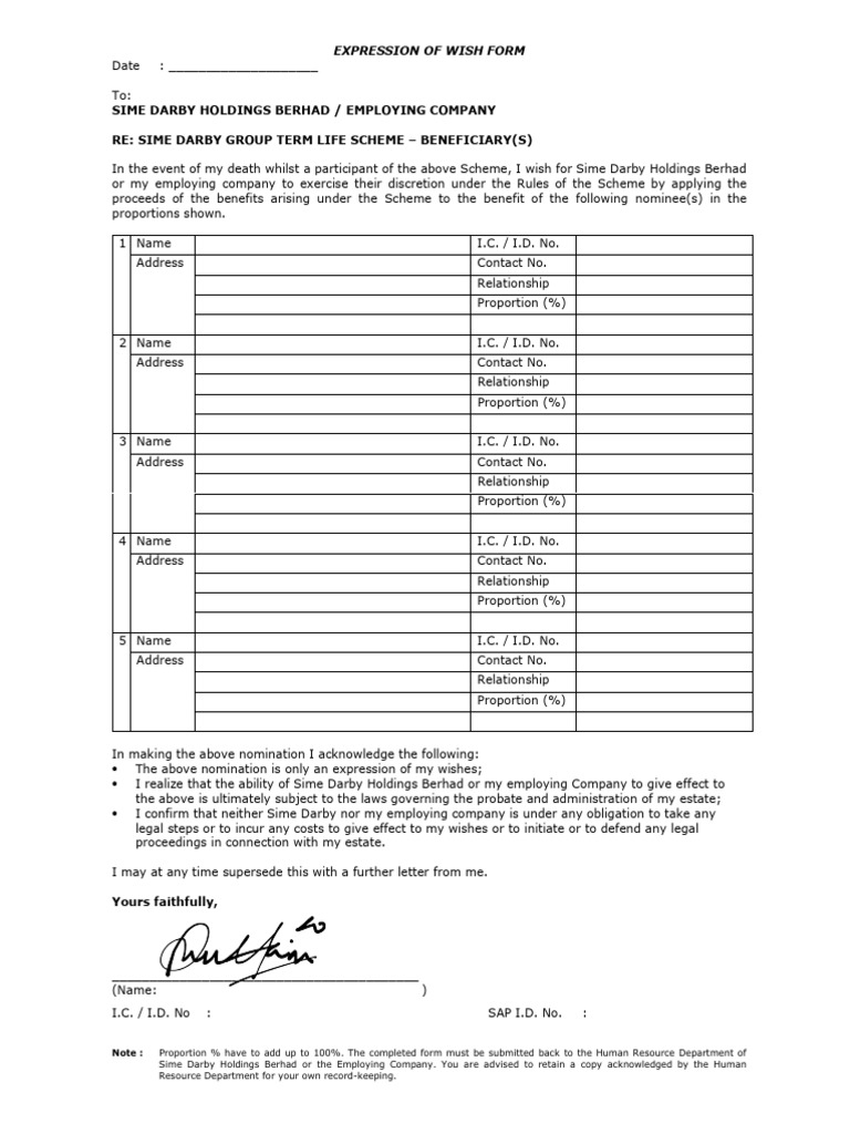 Expression of Wish Form - Employee | PDF