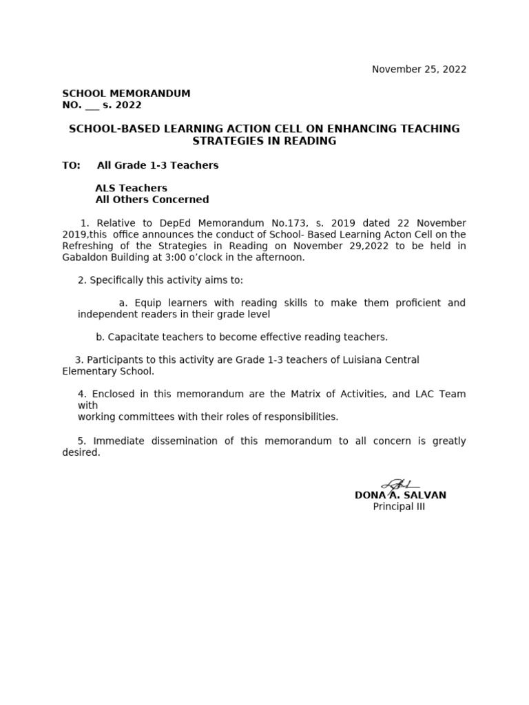 Second Slac Memo Sy 2022 2023 | PDF