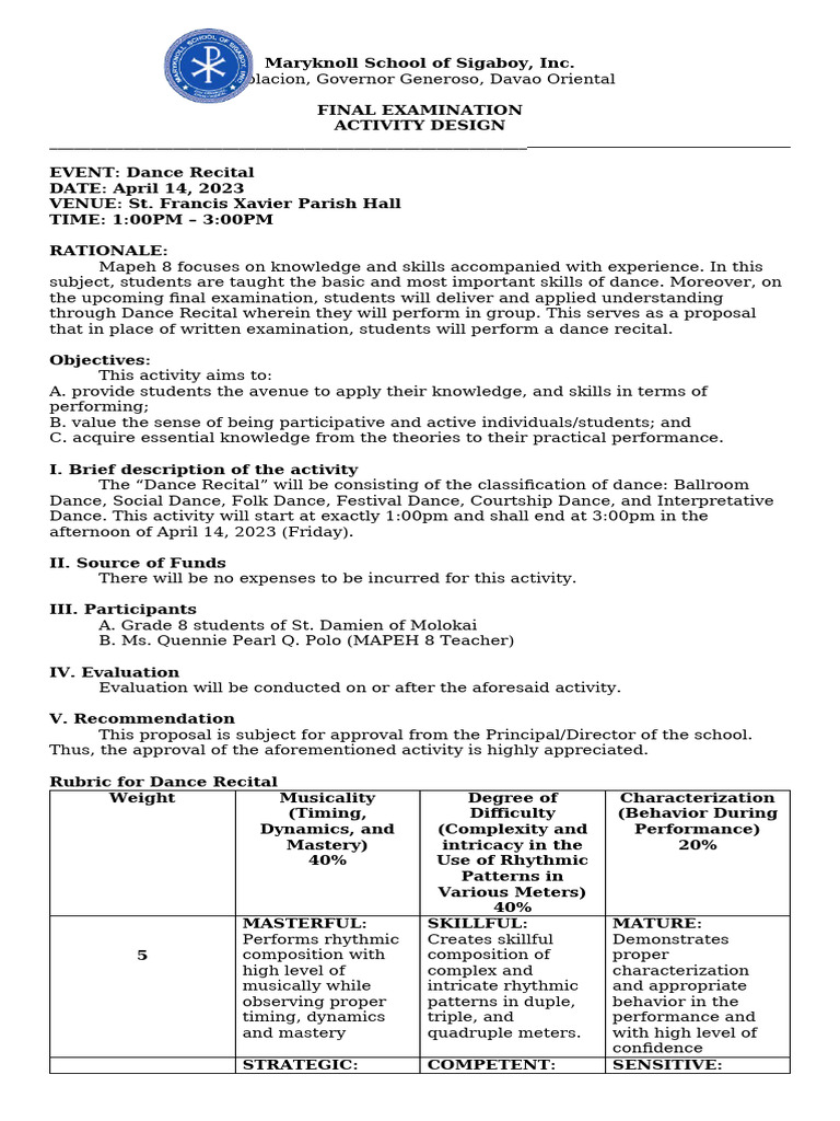Mapeh 8 Activity Design | PDF
