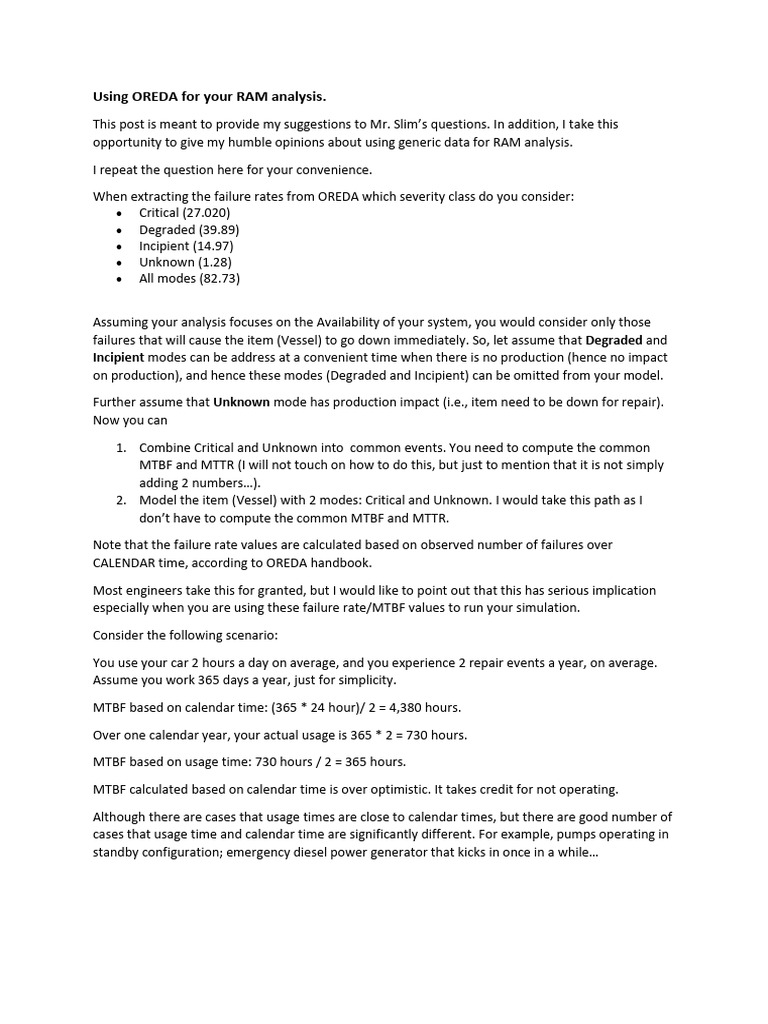 Using OREDA For Your RAM Analysis | PDF