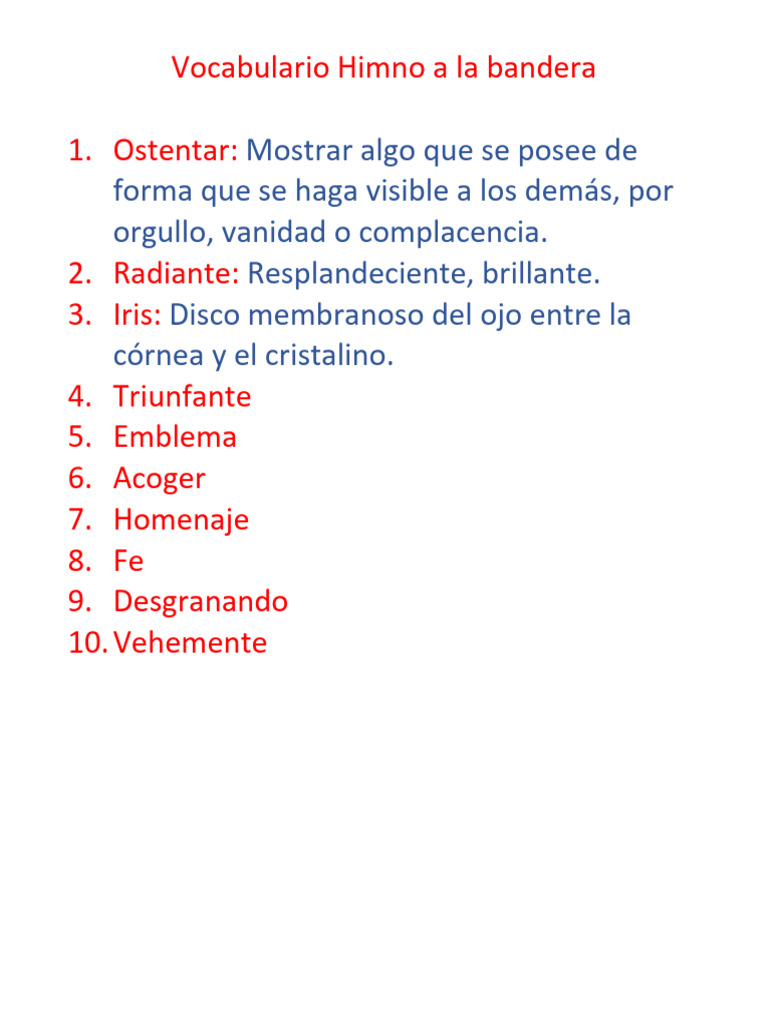 Vocabulario Himno A La Bandera | PDF