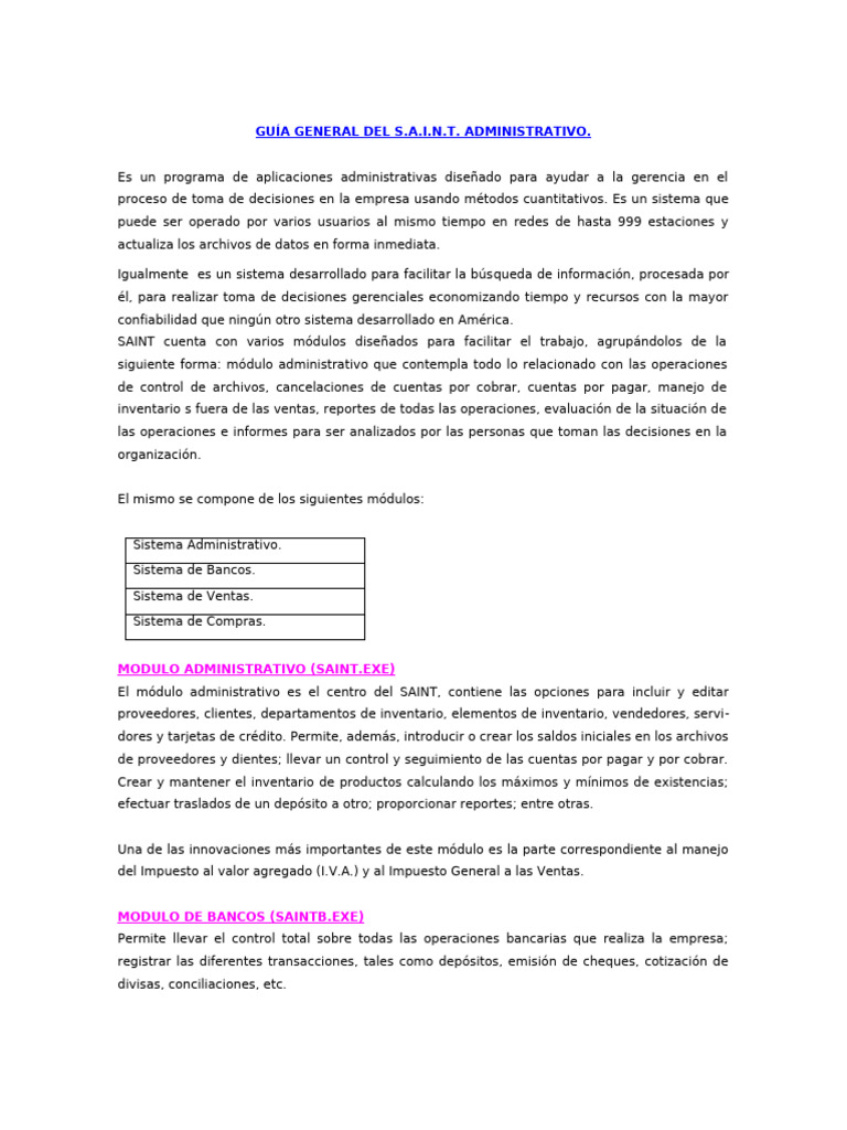 Guía del Sistema SAINT Administrativo | PDF | Bancos | Archivo de ...