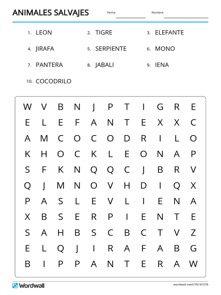animales-salvajes-sopa-de-letras | PDF