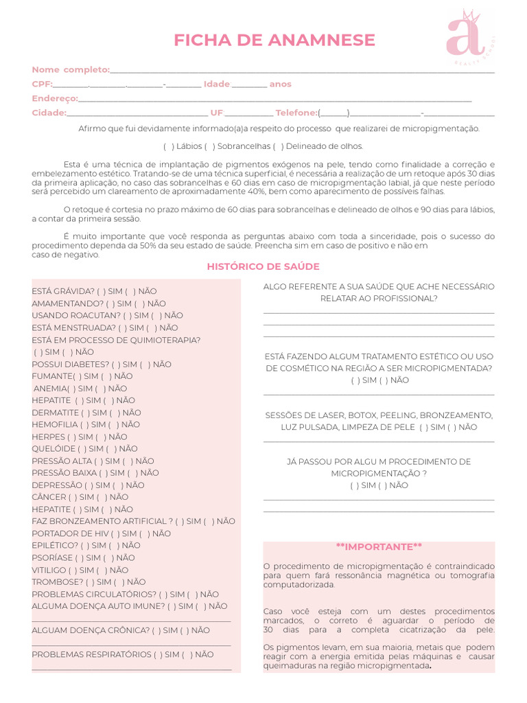 Ficha Anamnese | PDF