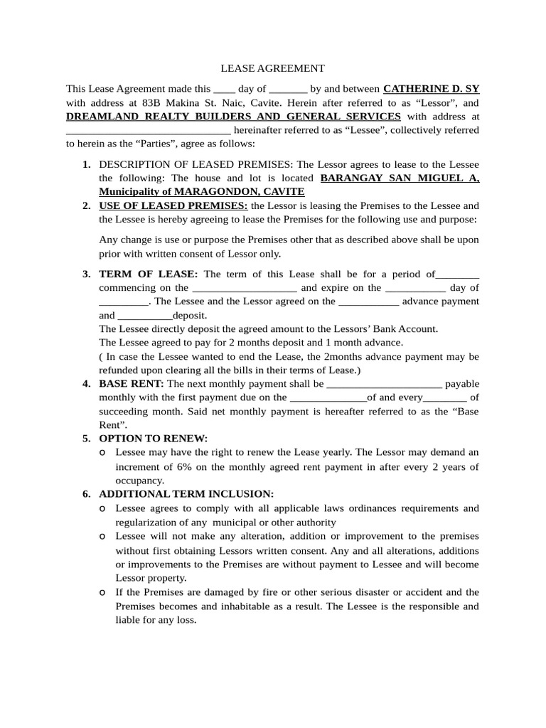 Lease Agreement | PDF | Lease | Finance & Money Management