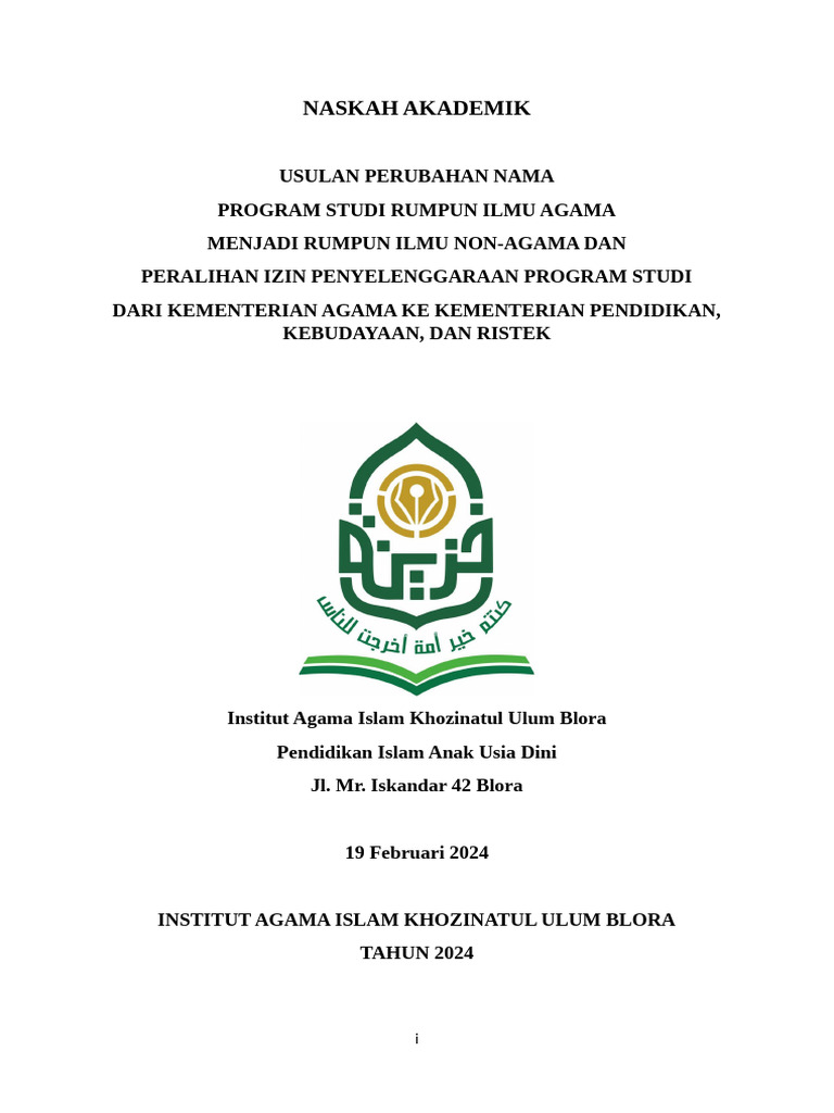 Lampiran-2 Template Standar Naskah Akademik PIAUD Ke PG-PAUD P2023 | PDF