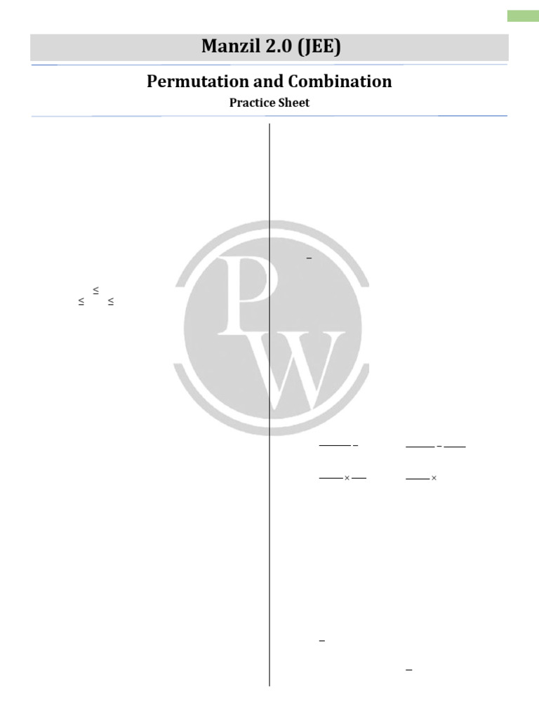 Permutations and Combinations : Practice Sheet | PDF